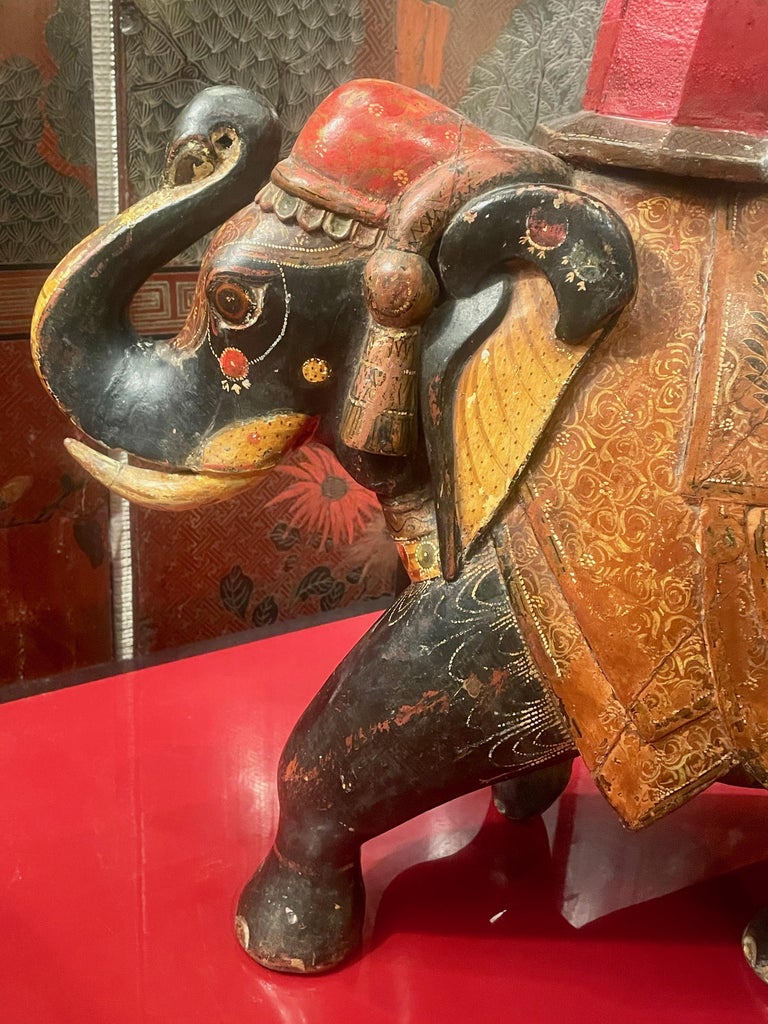 Gilt and Polychrome Painted Wooden Elephant, India, c.1900 For Sale at ...