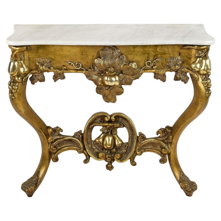 Gilt Baroque Wall Console Table Hand Carved with Carrara Marble Top ...