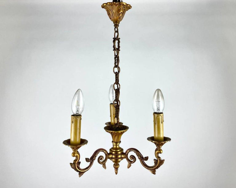 Gilt Brass Chandelier Vintage Three Light Pendant Lighting For Sale at ...