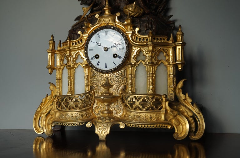 Gilt Bronze and Alabaster Gothic Revival Mantel Clock with Crusade ...