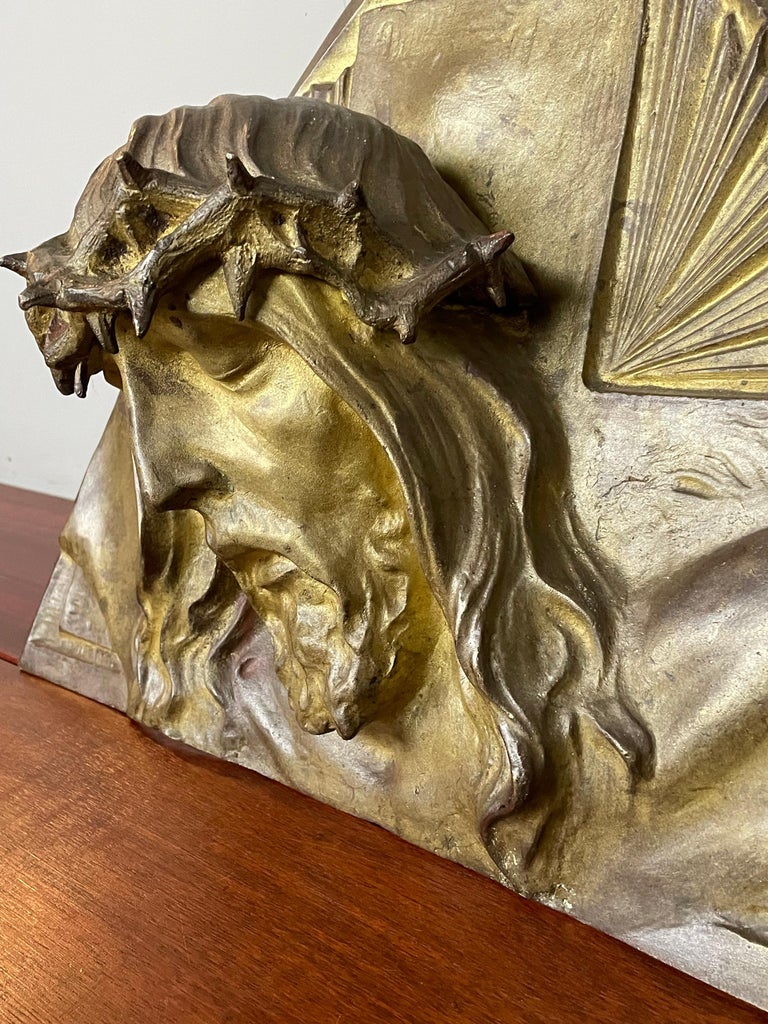 Gilt Bronze Art Deco Wall Sculpture of Christ with Crown of Thorns by S ...