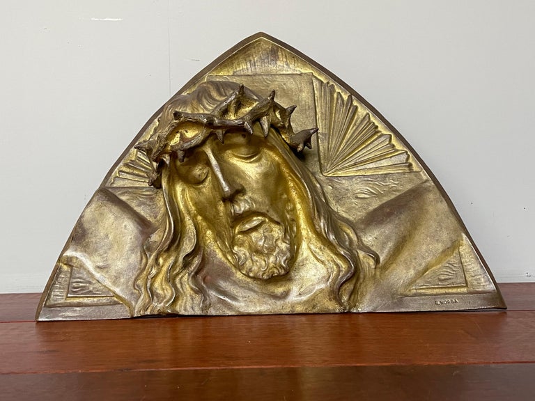 Gilt Bronze Art Deco Wall Sculpture of Christ with Crown of Thorns by S ...