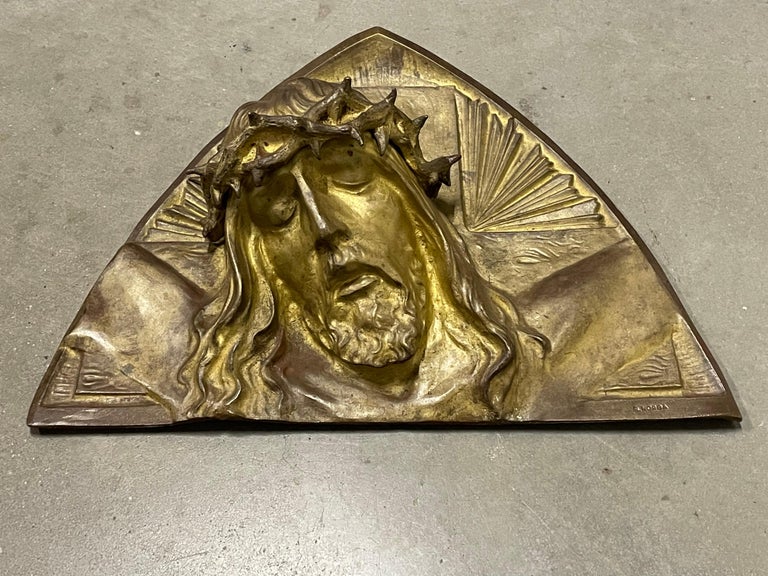Gilt Bronze Art Deco Wall Sculpture of Christ with Crown of Thorns by S ...