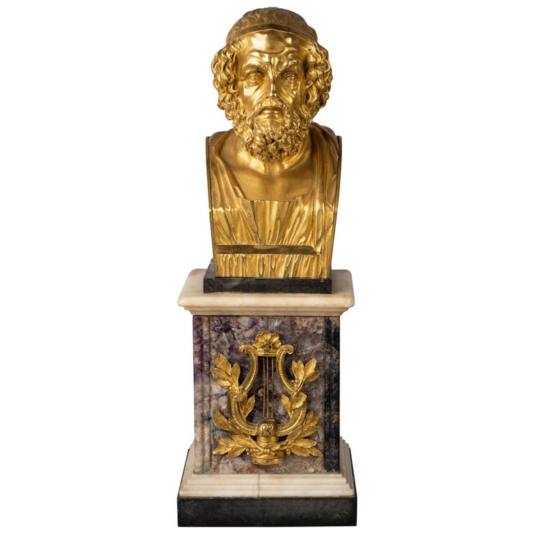 Gilt Bronze Bust of Homer on a Regency Ormolu Mounted Blue John ...