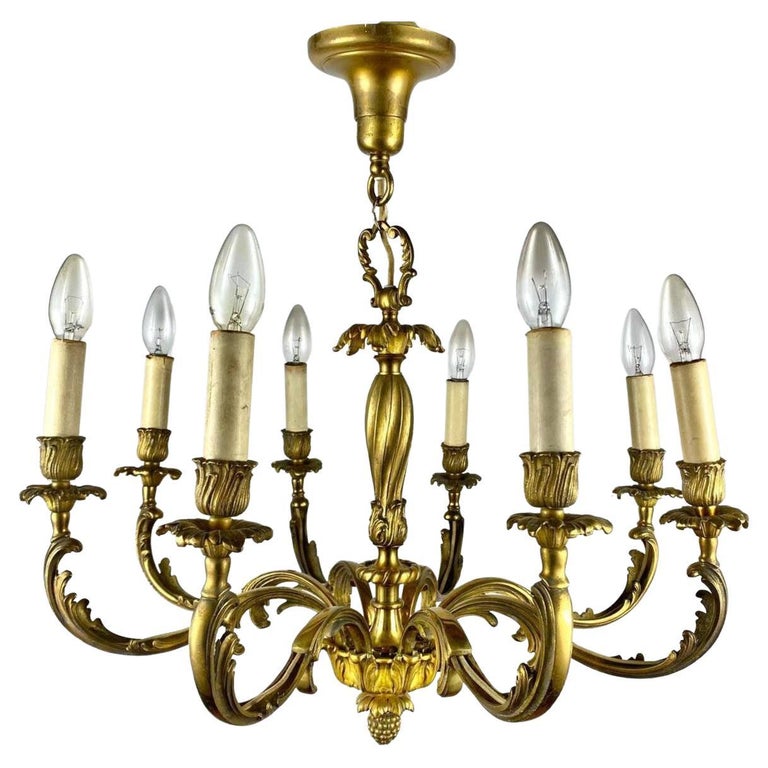 Gilt Bronze Chandelier Vintage 8-Horn Lighting, France, 20th Century ...