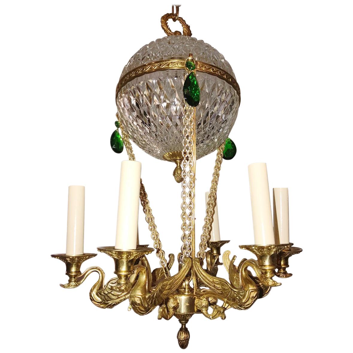 French Gilt-Bronze Chandelier with Exceptional Crystals For Sale at 1stDibs