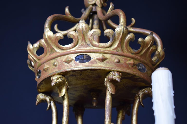 Gilt Bronze Chandelier with Rock Crystal Pendalogues For Sale at 1stDibs