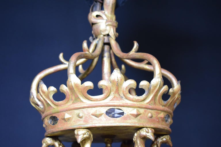 Gilt Bronze Chandelier with Rock Crystal Pendalogues For Sale at 1stDibs