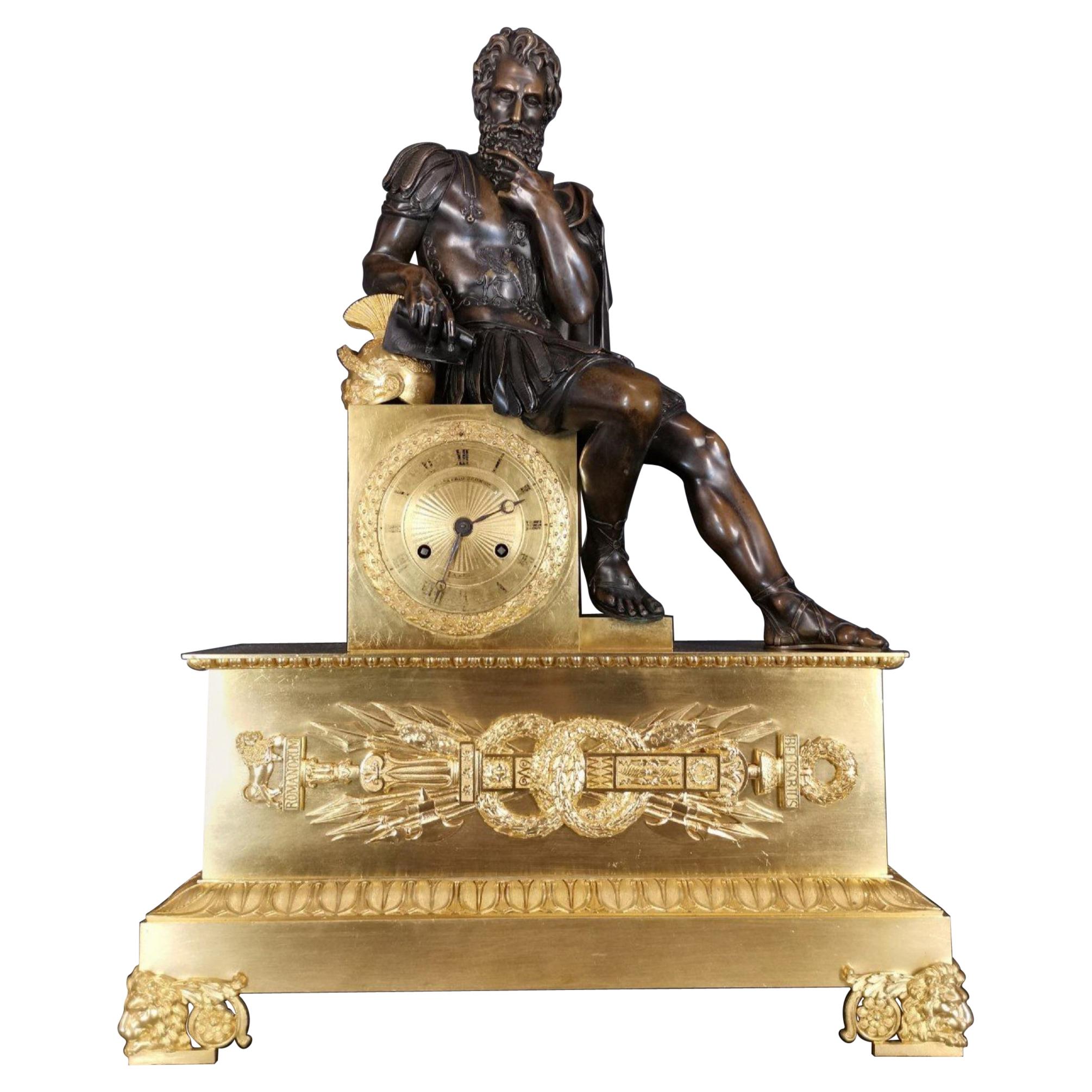 Gilt Bronze Clock Depicting Hercules, France, 1820 at 1stDibs