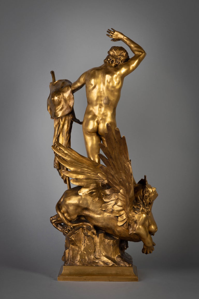 Gilt Bronze Figure of Oedipus and The Sphinx, by Francois Leon Sicard ...