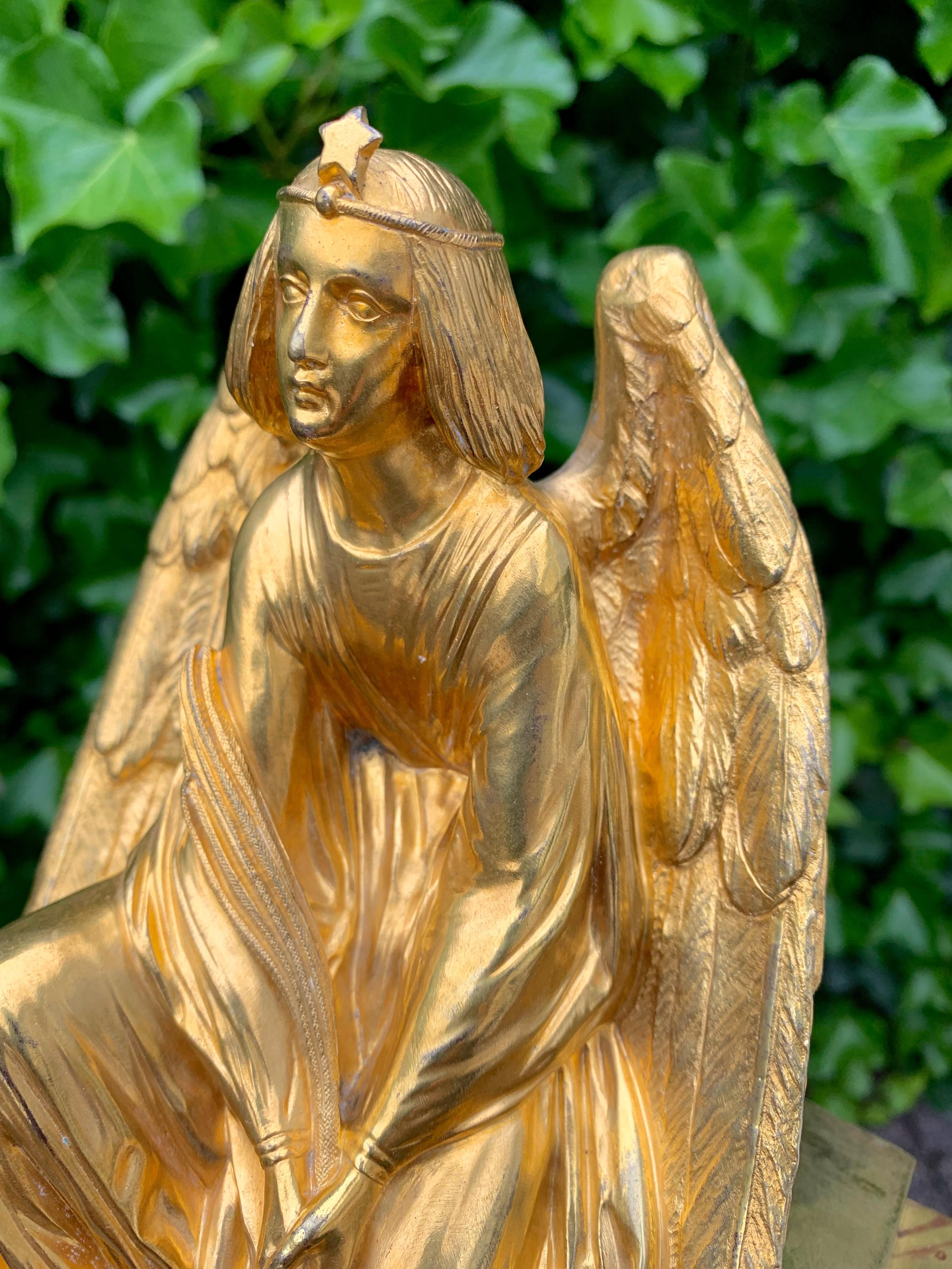 Stunning Gilt Bronze Gothic Table Clock w Earth Angel Sculpture by ...