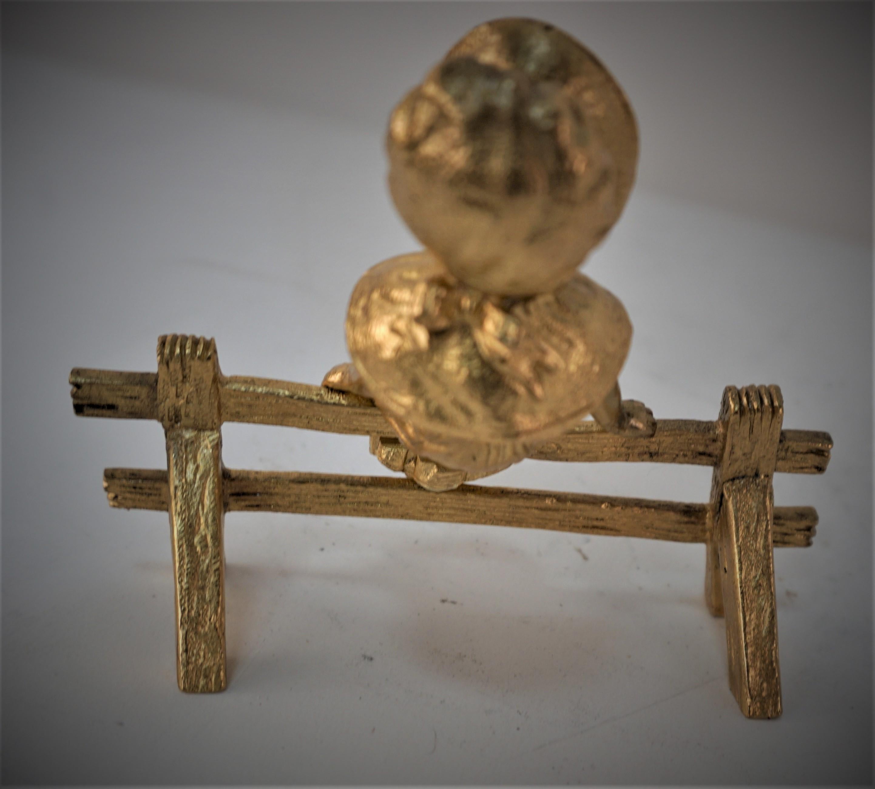 Gilt Bronze Sculpture, Little Girl Setting on Wooden Fence For Sale at ...