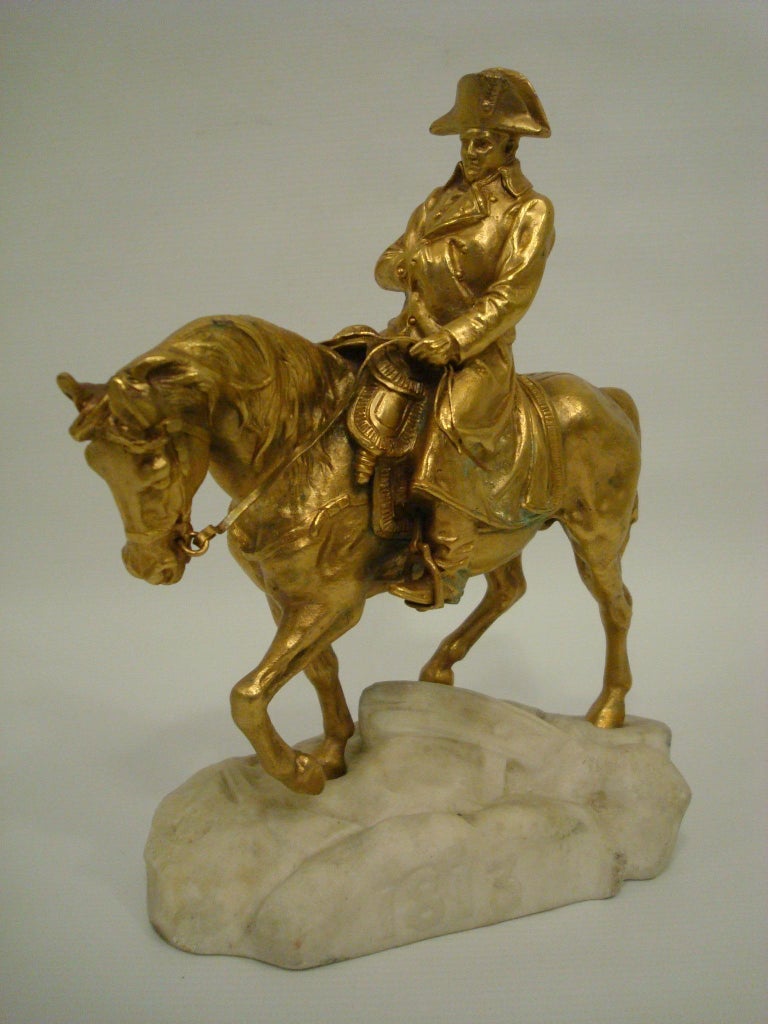 Gilt Bronze Sculpture of Napoleon on Horseback, Mounted on a White ...