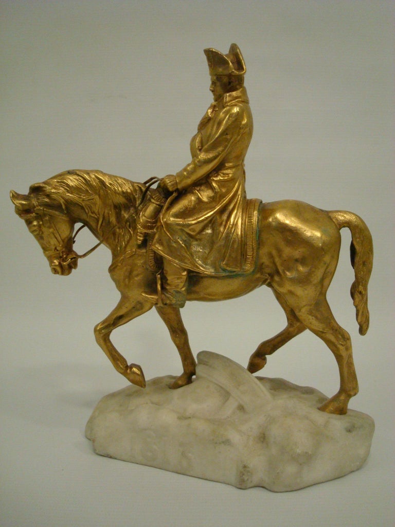 Gilt Bronze Sculpture of Napoleon on Horseback, Mounted on a White ...