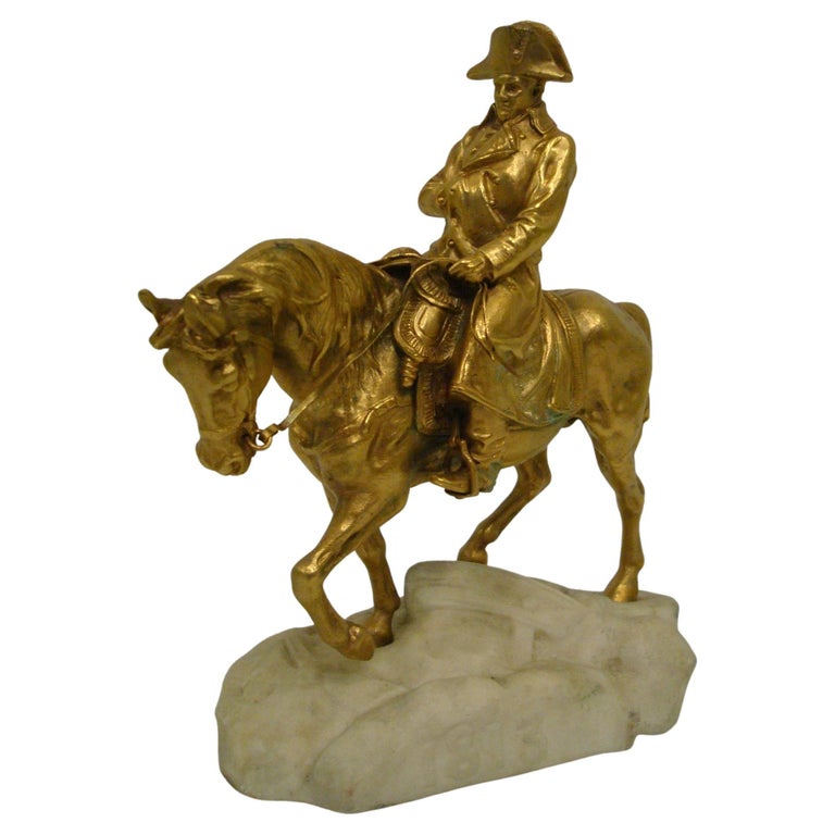 Gilt Bronze Sculpture of Napoleon on Horseback, Mounted on a White ...