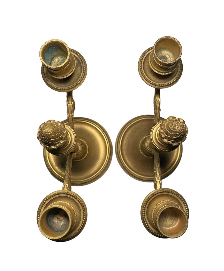 Gilt Bronzed Metal Double Candle Holders For Sale at 1stDibs
