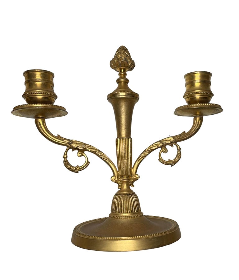 Gilt Bronzed Metal Double Candle Holders For Sale at 1stDibs