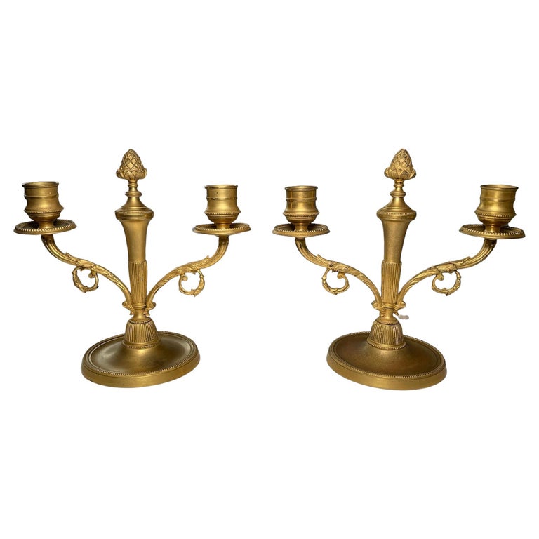 Gilt Bronzed Metal Double Candle Holders For Sale at 1stDibs