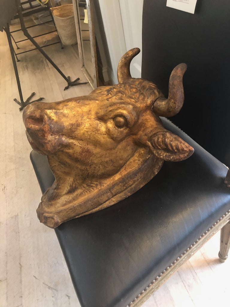 Gilt Cast Iron Bulls Head Sculpture at 1stDibs