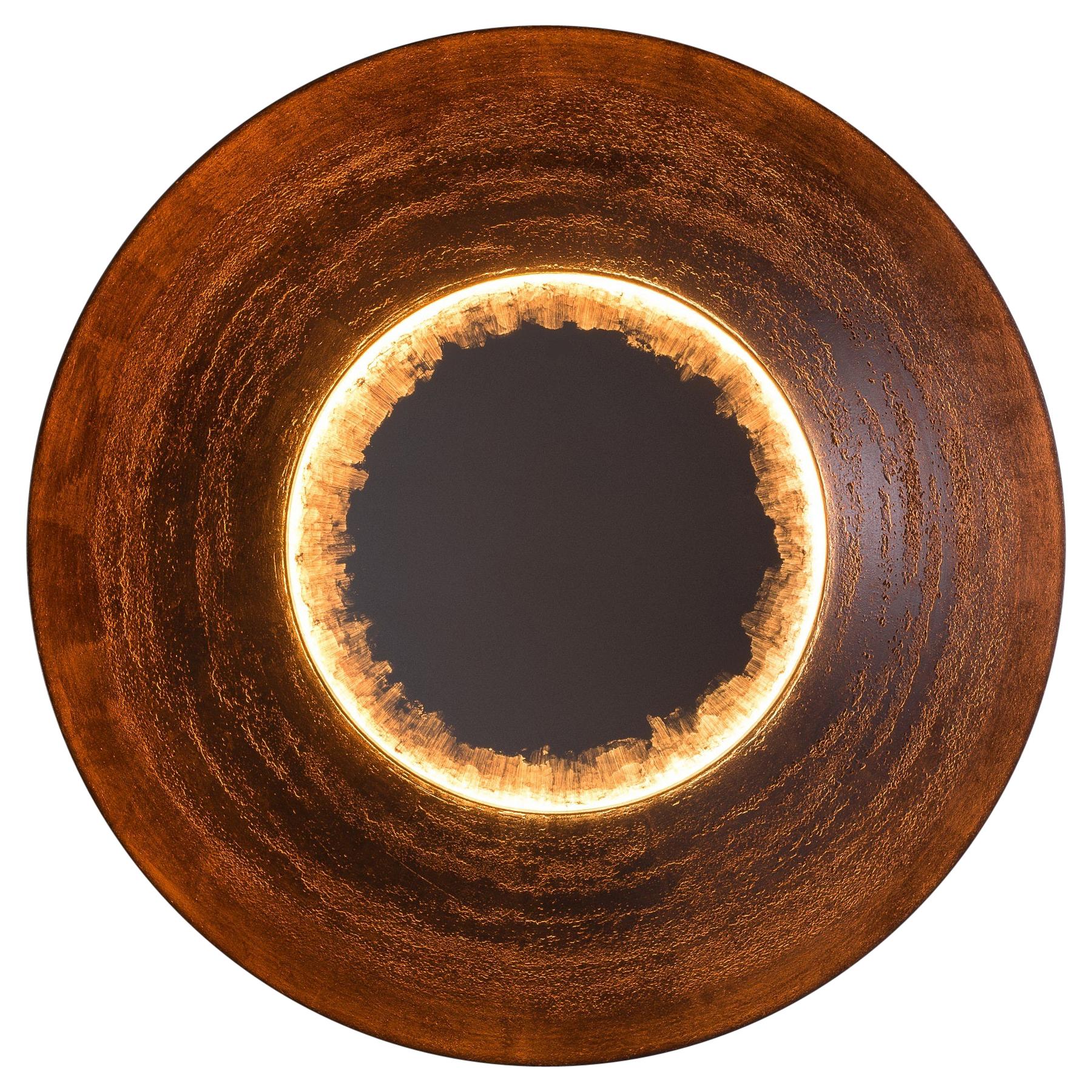 Gilt Copper Illuminated Mirror with Etched Relief on Mirror and ...