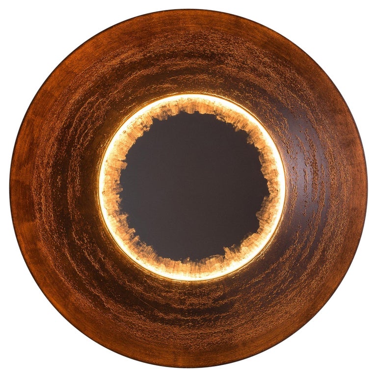 Gilt Copper Illuminated Mirror with Etched Relief on Mirror and ...