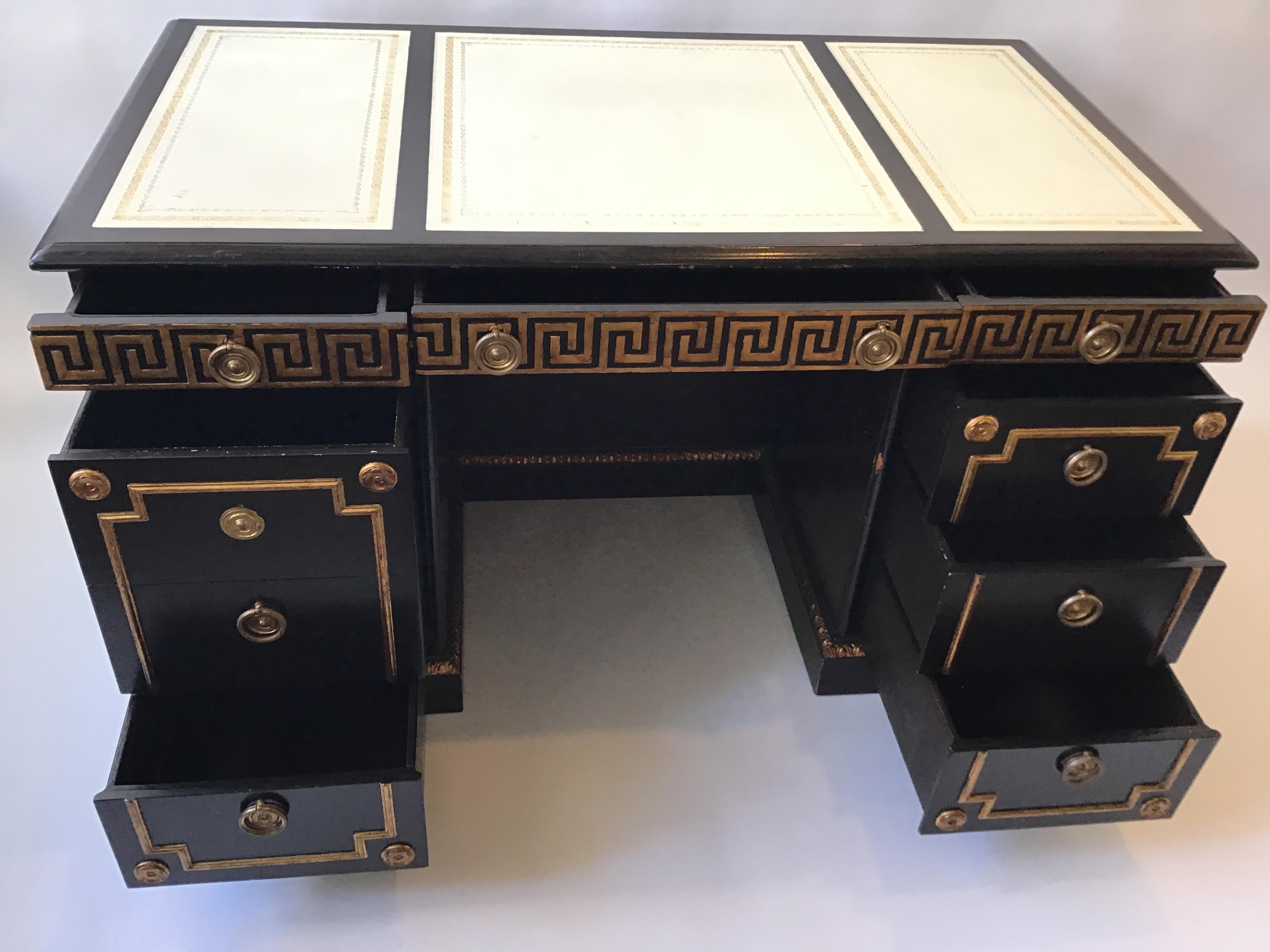 Gilt Greek Key Desk with Leather Top at 1stDibs | greek desk, desk in greek