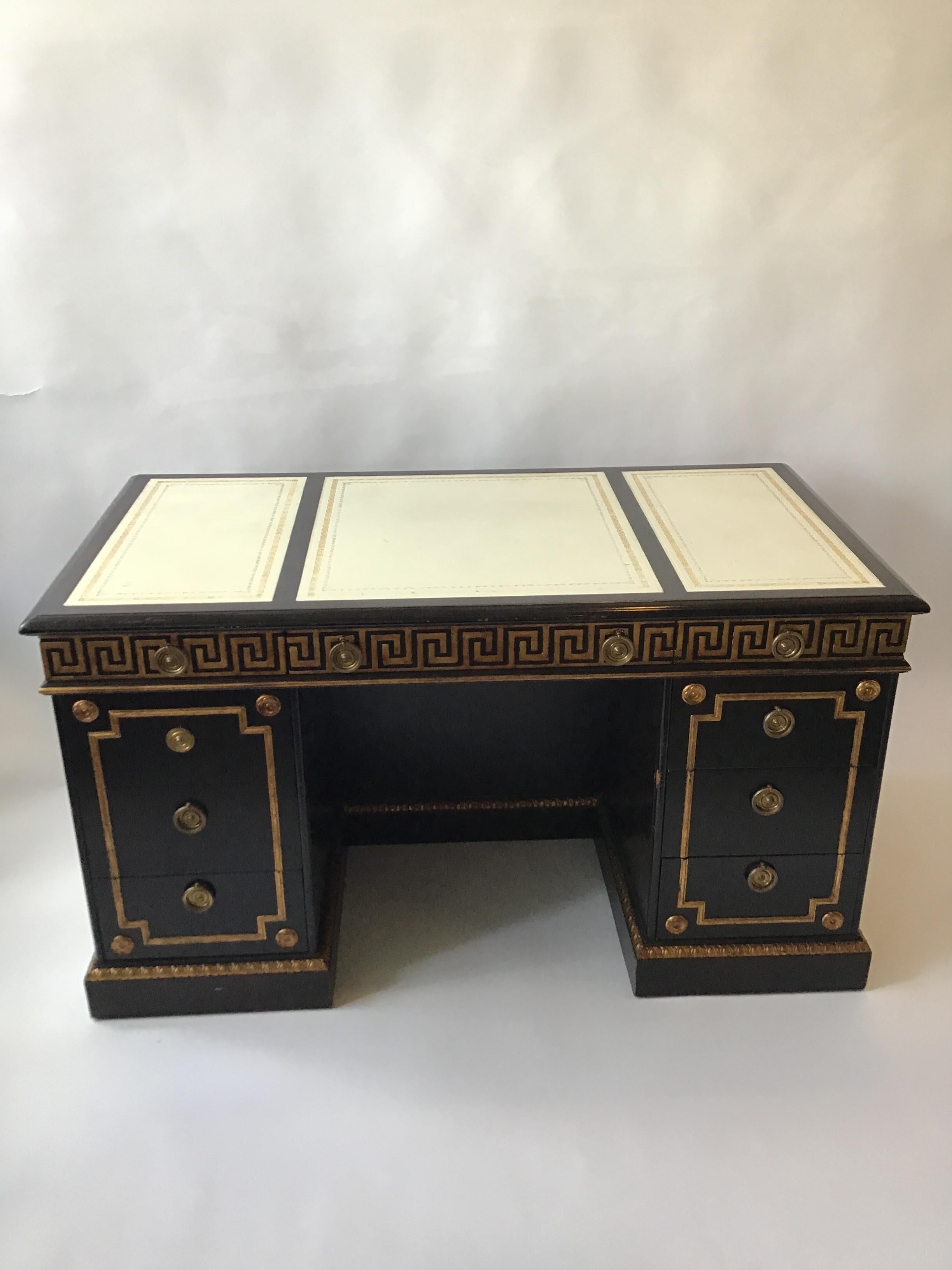 Gilt Greek Key Desk with Leather Top at 1stDibs | greek desk, desk in greek