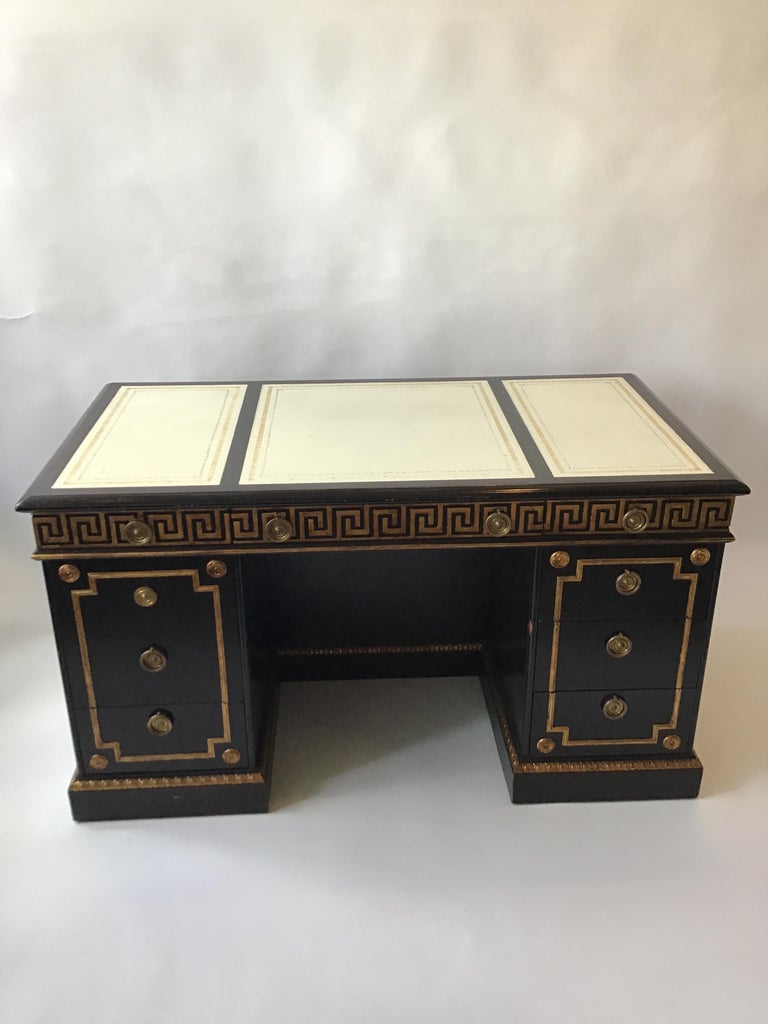 Gilt Greek Key Desk with Leather Top For Sale at 1stDibs