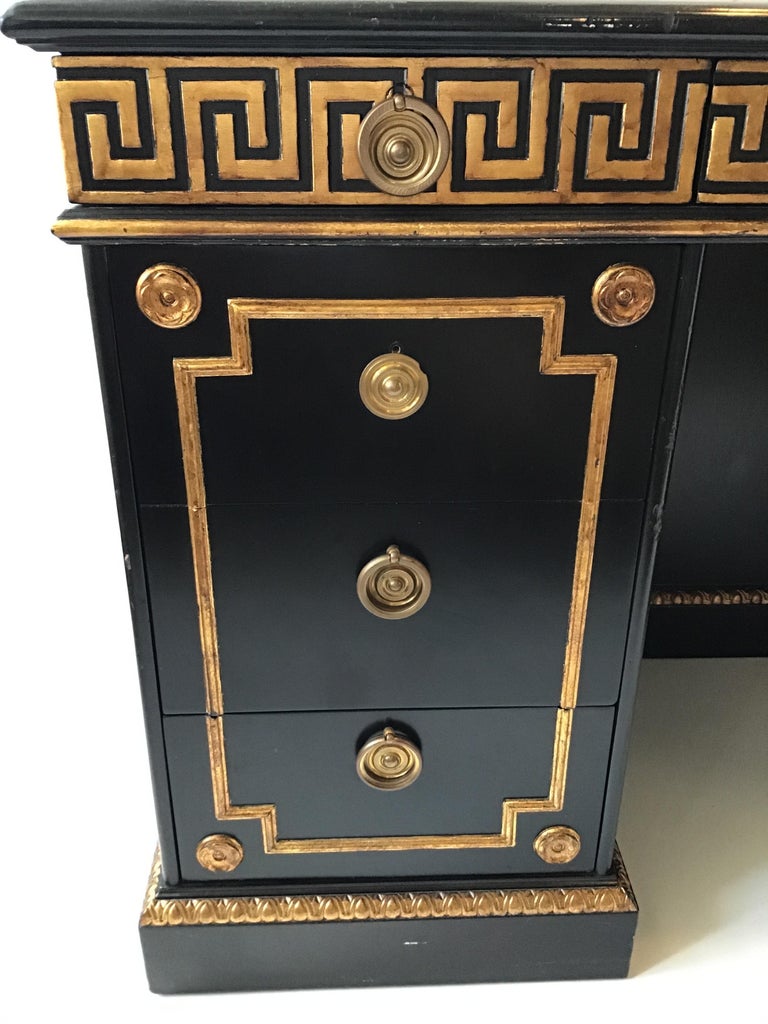 Gilt Greek Key Desk with Leather Top For Sale at 1stDibs