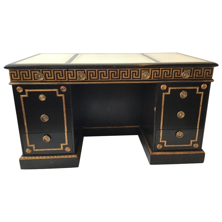 Gilt Greek Key Desk with Leather Top For Sale at 1stDibs