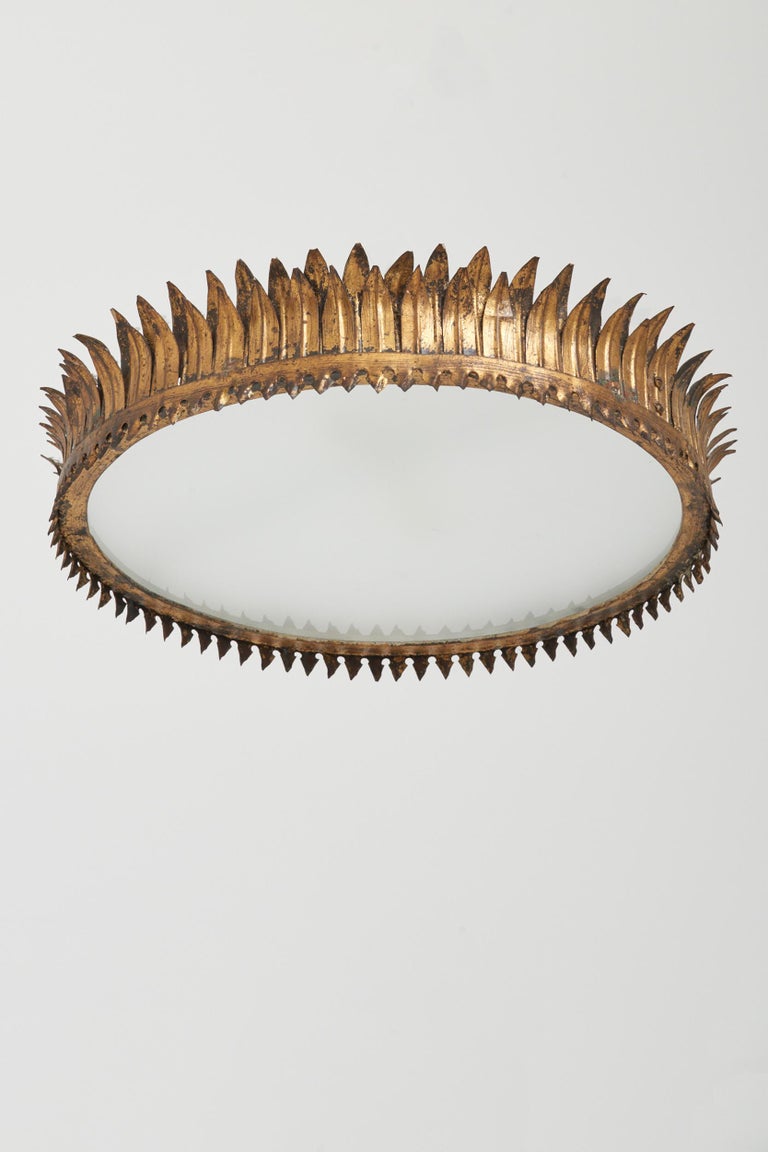 Gilt Iron Crown Ceiling Flush Light For Sale at 1stDibs
