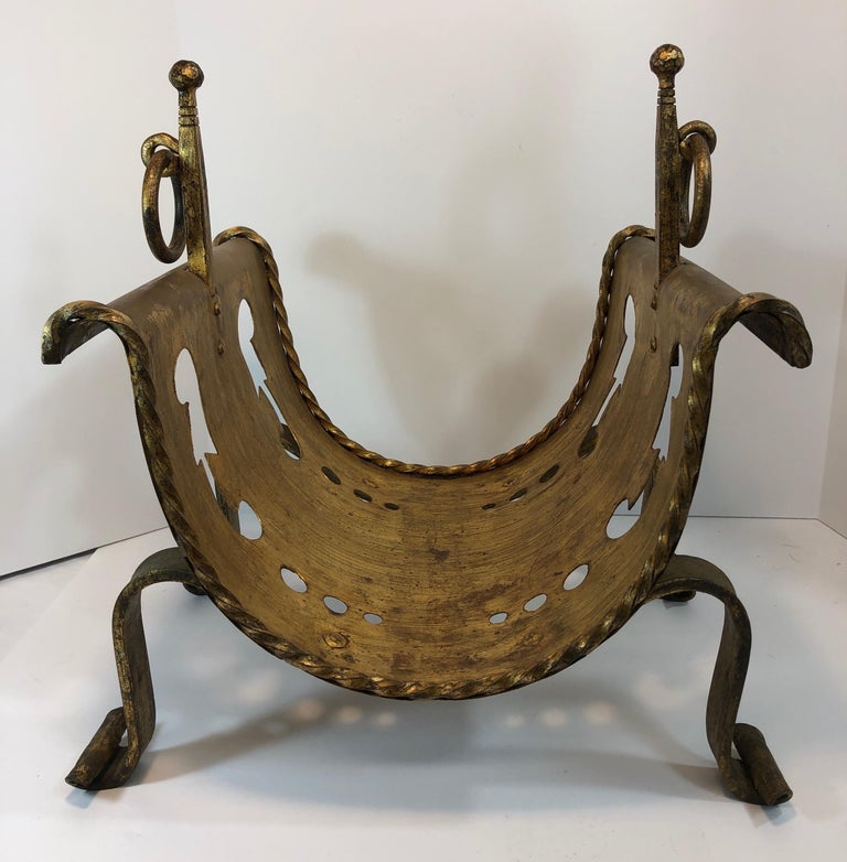 Gilt Iron Log Holder or Magazine Rack at 1stDibs