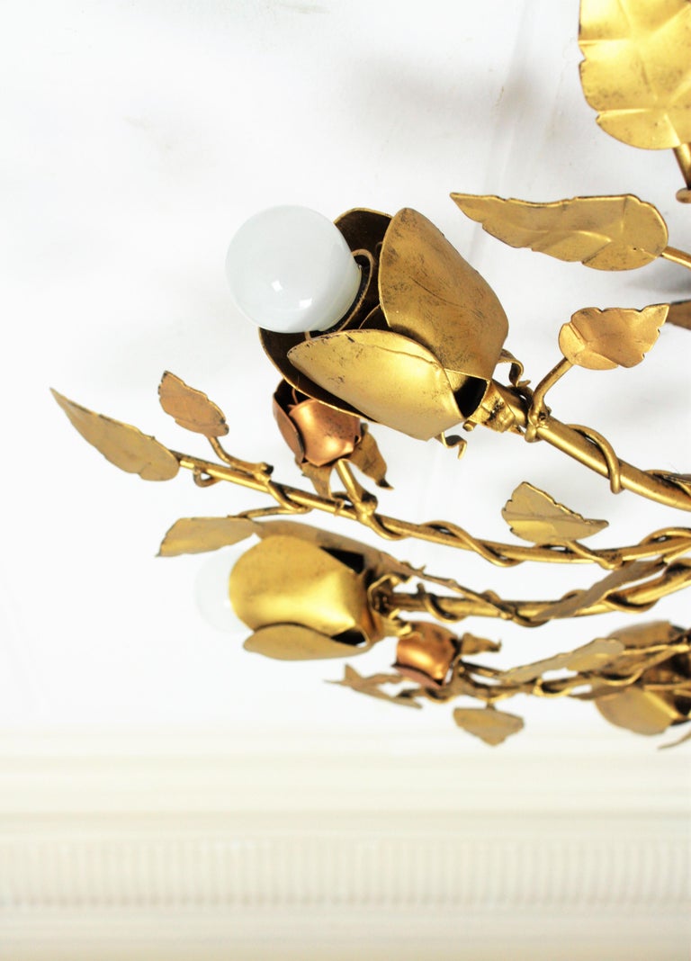 Gilt Iron Rosebush Tree Ceiling Light Fixture or Chandelier, Spain ...