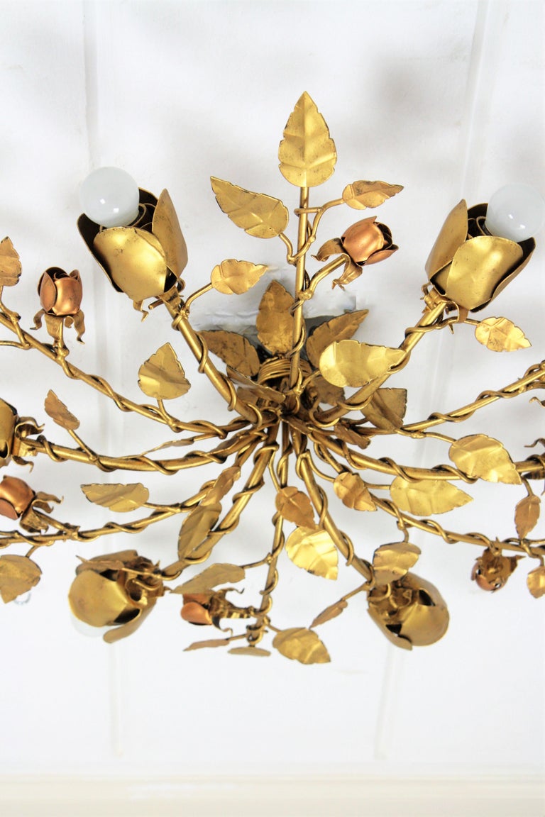 Gilt Iron Rosebush Tree Ceiling Light Fixture or Chandelier, Spain ...