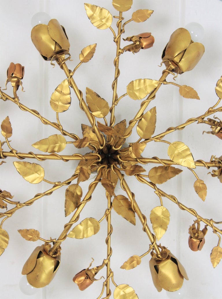 Gilt Iron Rosebush Tree Ceiling Light Fixture or Chandelier, Spain ...