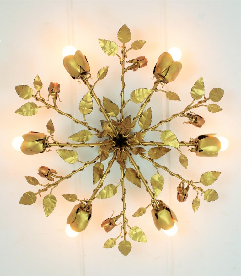 Gilt Iron Rosebush Tree Ceiling Light Fixture or Chandelier, Spain ...