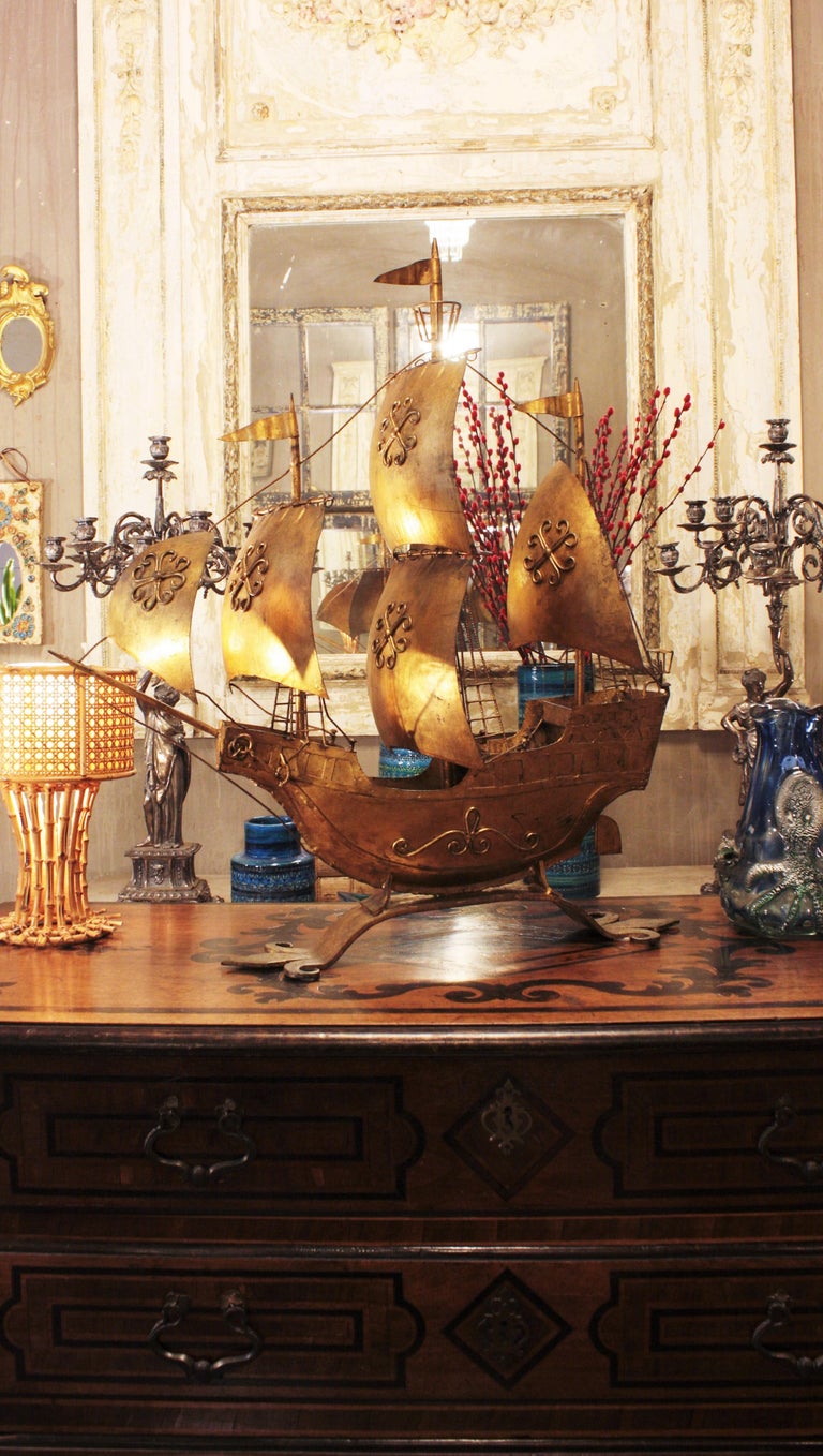Gilt Iron Spanish Galleon / Sailing Ship Sculpture in the Style of ...
