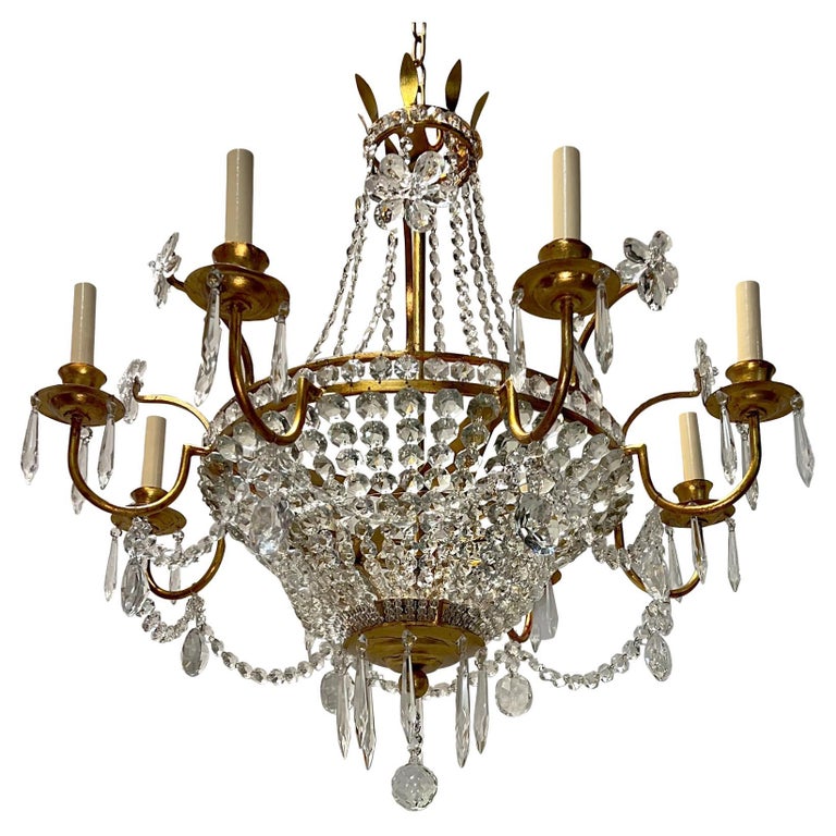Gilt Metal and Crystals Chandelier with Crystal Flowers For Sale at 1stDibs
