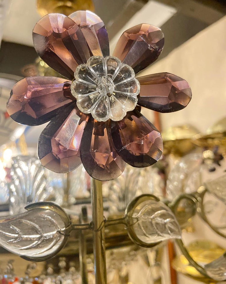 Gilt Metal Fixture with Amethyst Crystal Flowers For Sale at 1stDibs