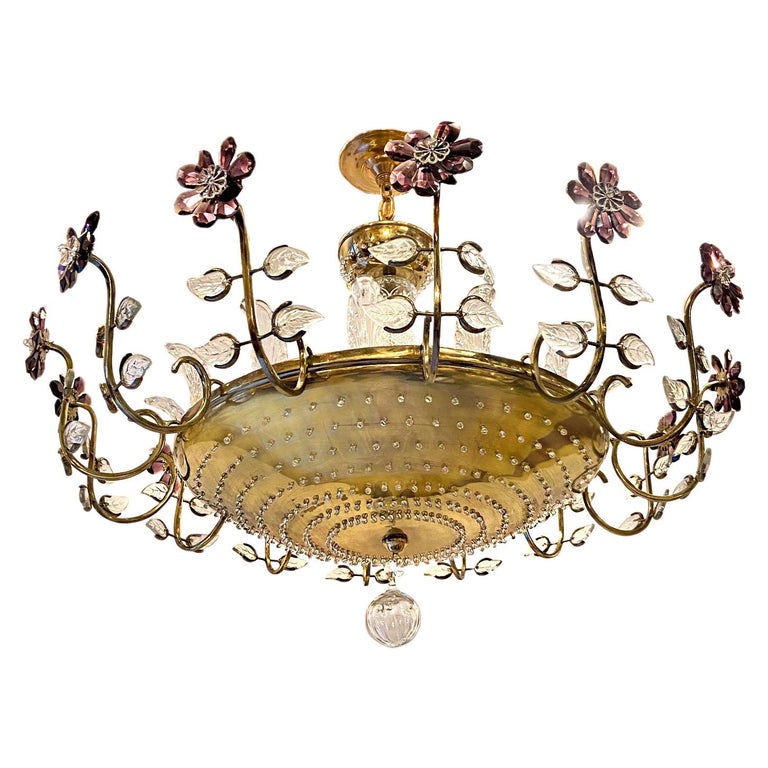 Gilt Metal Fixture with Amethyst Crystal Flowers For Sale at 1stDibs