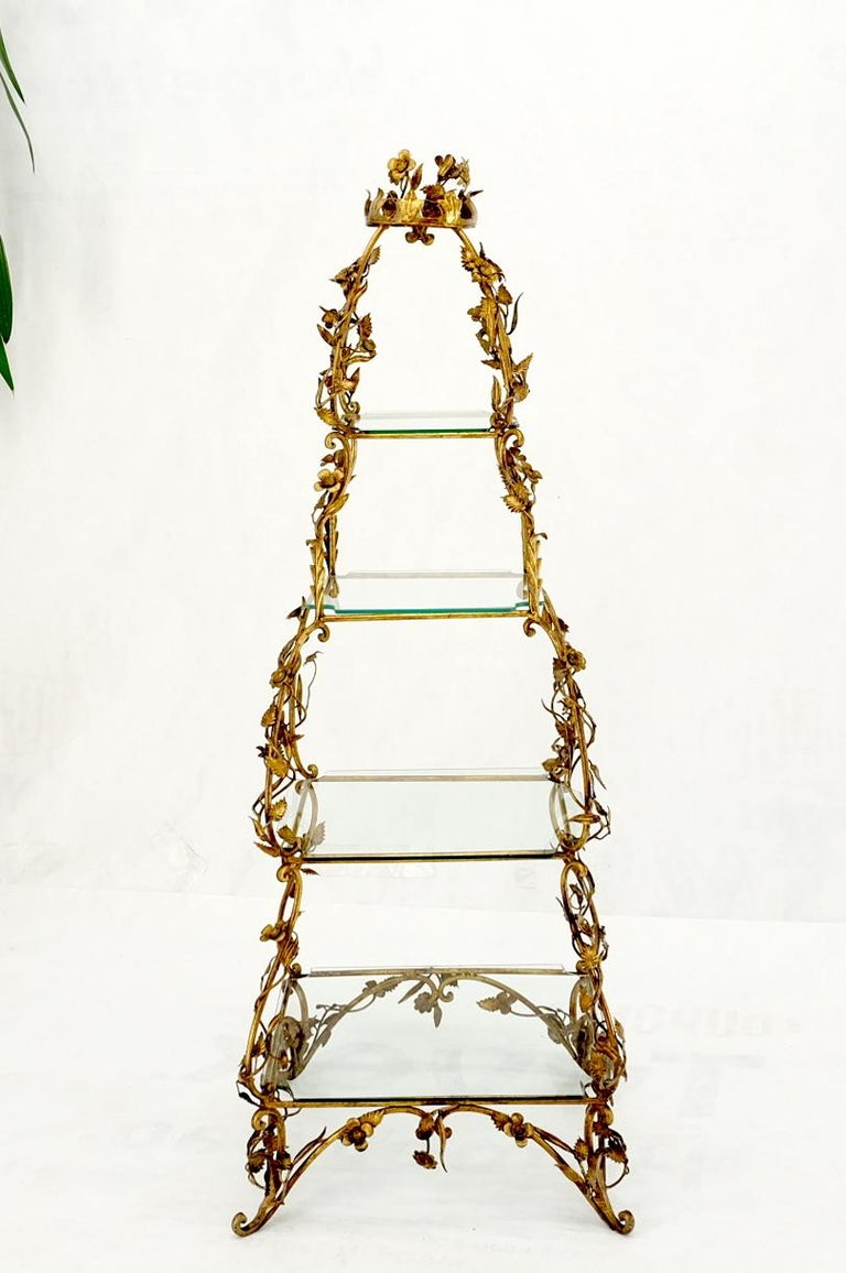 Gilt Metal Flowers Decorated Italian Pyramid Shape Display Shelves ...