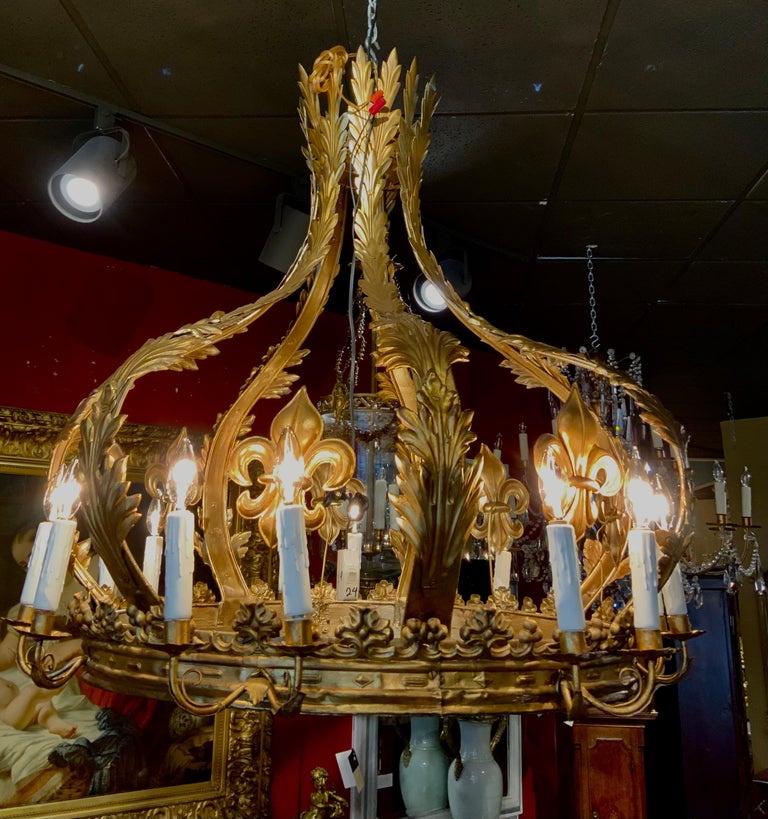 Gilt Metal French Crown Chandelier with 12 Lights and Fleur D Lis ...