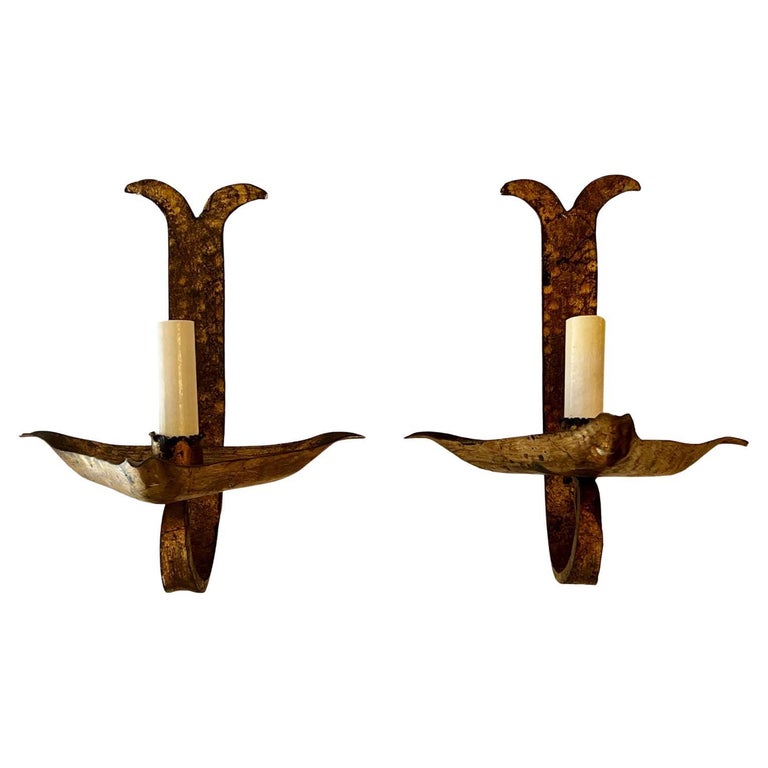 Gilt Metal Hammered Iron Sconces For Sale at 1stDibs