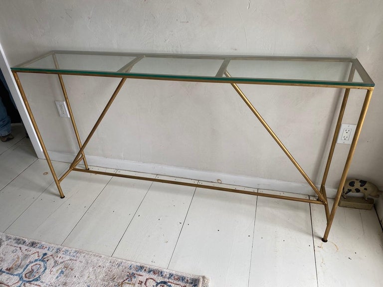 Custom Gilt Metal Iron Base Console Table at 1stDibs