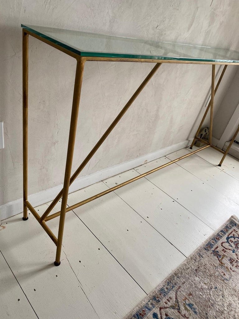 Custom Gilt Metal Iron Base Console Table at 1stDibs