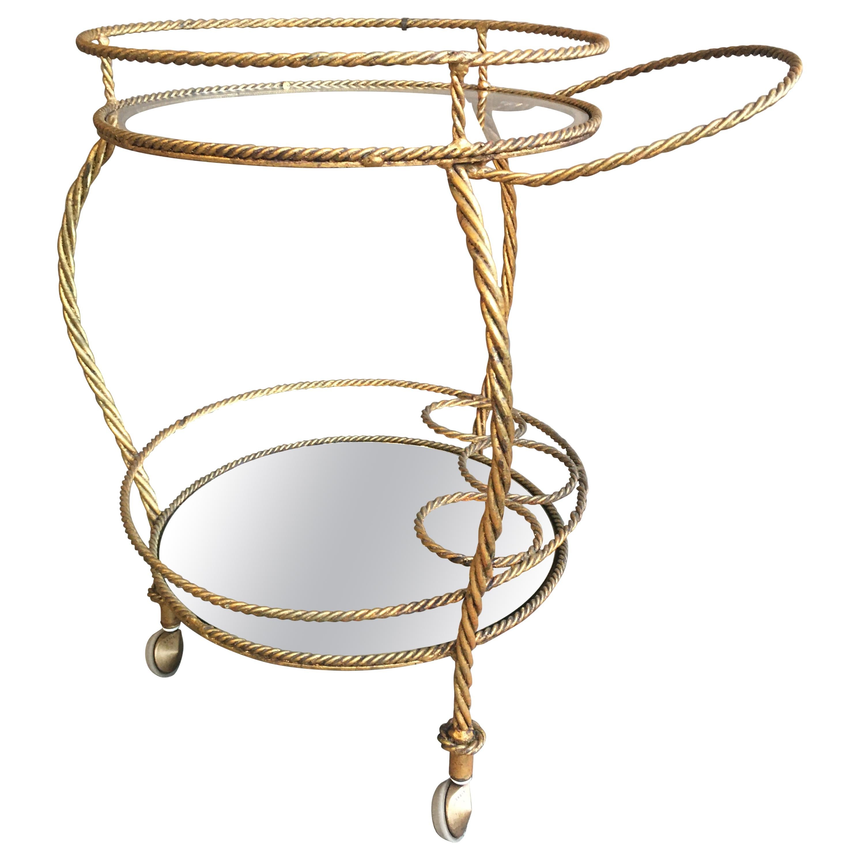 Midcentury Italian Gilt Metal Rope and Tassel Bar or Tea Cart For Sale ...