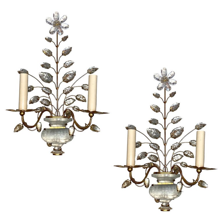 Gilt Metal Sconces with Rock Crystal For Sale at 1stDibs