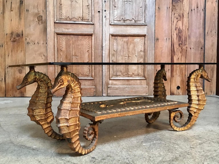 Gilt Metal Seahorse Coffee Table with Smoked Glass at 1stDibs ...