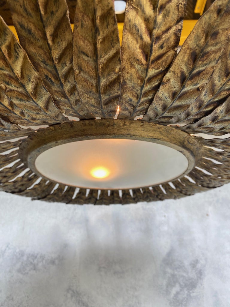 Gilt Metal Sunburst Ceiling Fixture with Double Layer Leaf Pattern at ...