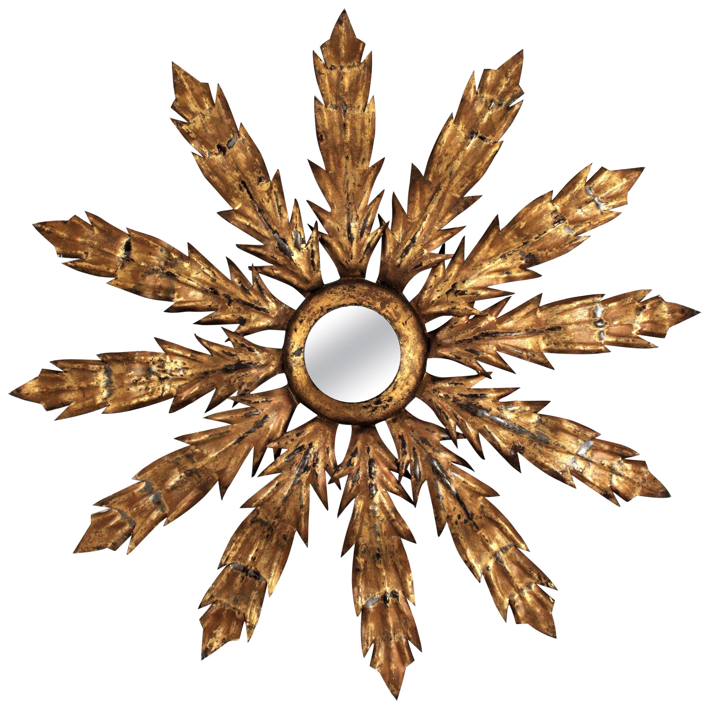 Gold Gilt French Sunburst Sunflower Flower Mirror For Sale at 1stDibs